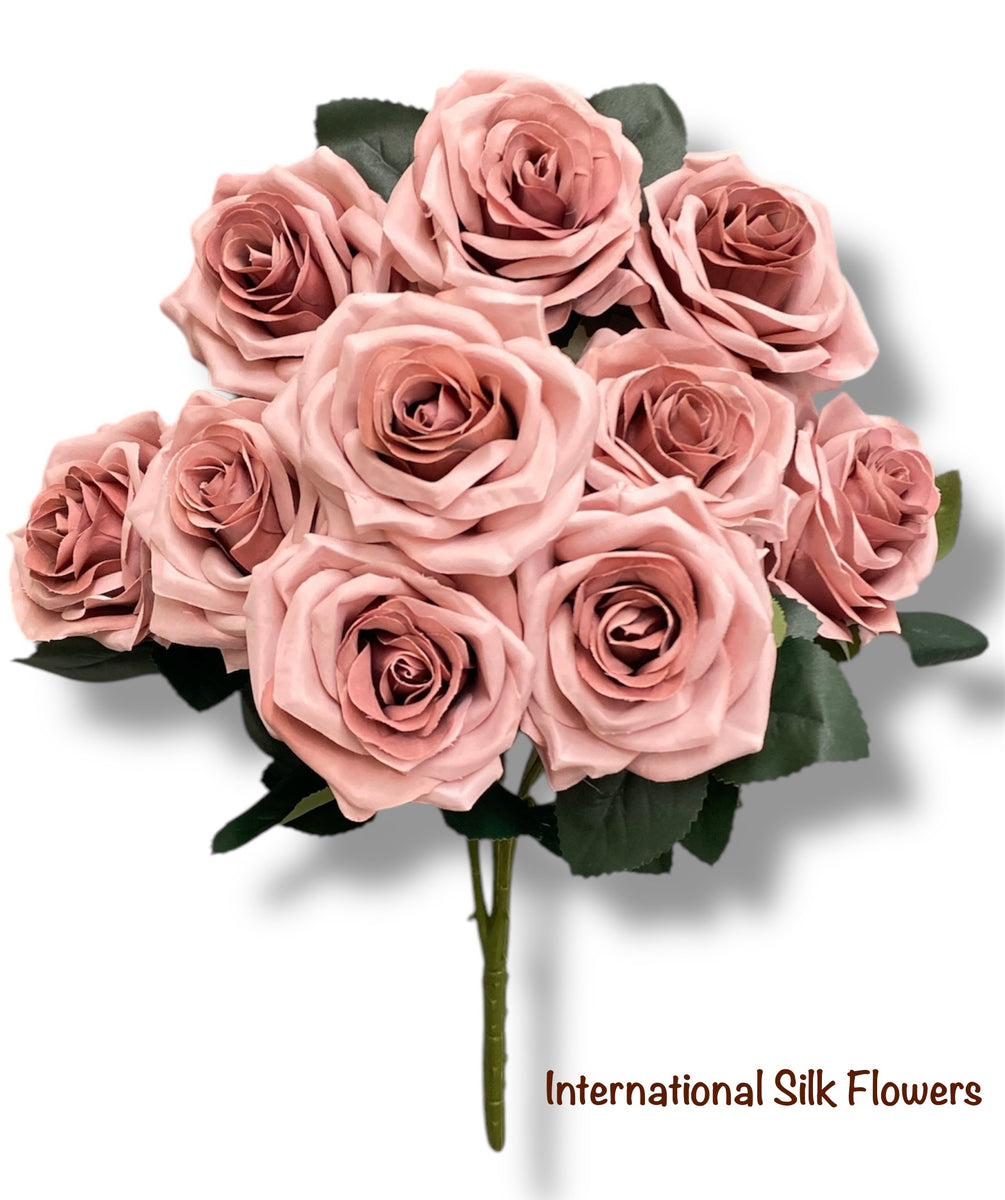 18'' Silk Open Rose Bush ( AN10004-TT/ Mauve ) – International Silk Flowers
