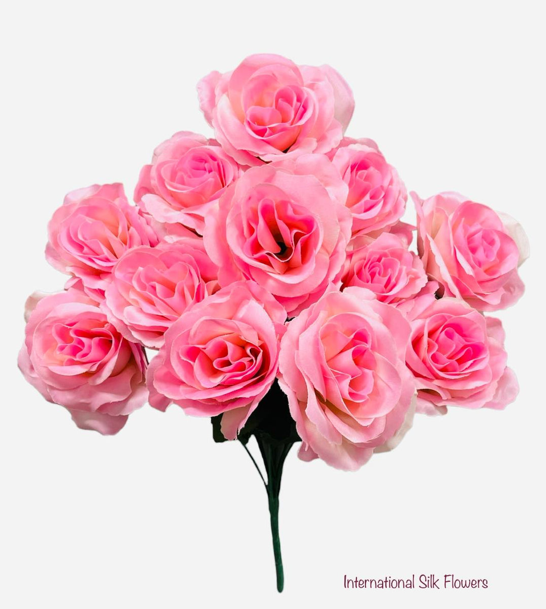 17" Satin Open Rose Bush ( INT398-Baby/Pink ) – International Silk Flowers